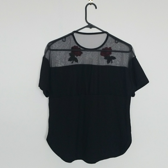 Makemechic | Tops | Rose Embroidered Mesh Top | Poshmark